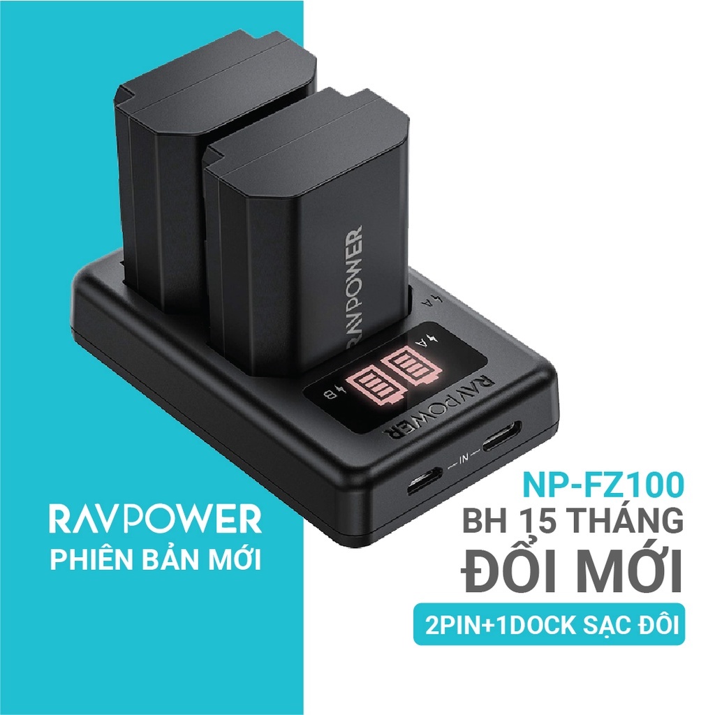 Bộ Pin sạc Sony NP-FZ100 - Ravpower FZ100 cho máy ảnh Sony A7M3, A7M4 ...