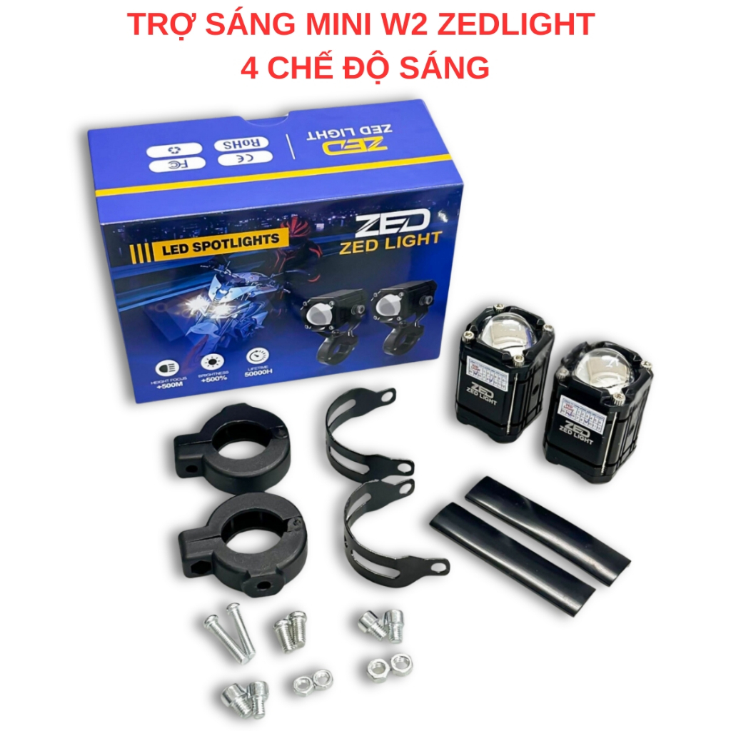 COMBO Đèn Trợ Sáng Bi Cầu Mini W2 ZEDLIGHT 4 Chế Độ Sáng 55W 9-80V ĐiệnBình Lắp Xe Máy, Xe Điện ...