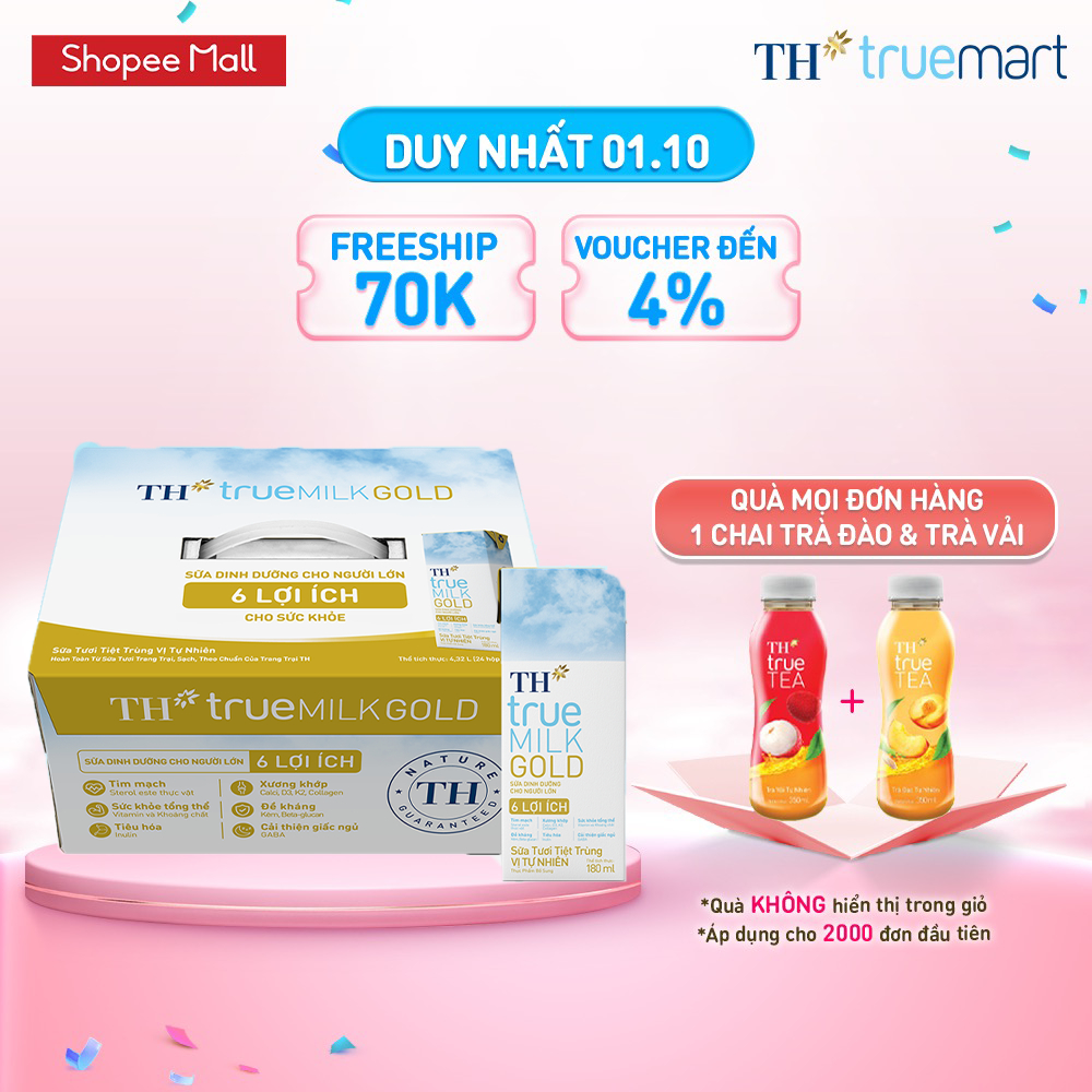 Thùng 24 hộp sữa tươi tiệt trùng vị tự nhiên TH true MILK GOLD dành cho ...