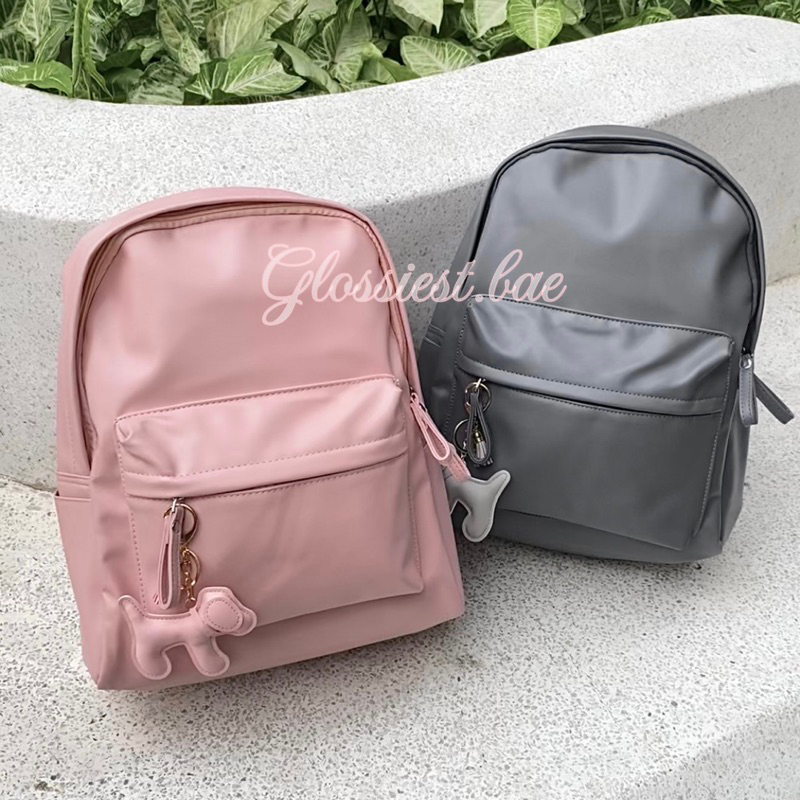 ( SẴN HOẢ TỐC )GREY BACKPACK - TẶNG KÈM MÓC KHOÁ CÚN XÁM - Balo DA PU ...