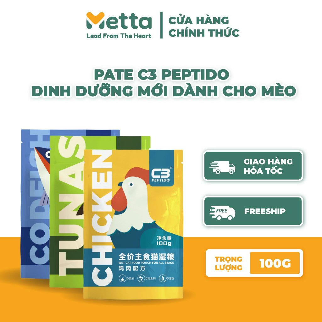 Pate cho mèo C3 Peptido thơm ngon đầy đủ dinh dưỡng gói 100g - Bibopetcare | Shopee Việt Nam