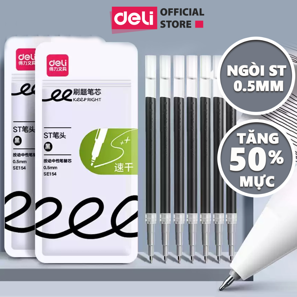Combo 10 20 Ruột Bút Gel Deli Nhanh Khô Ngòi 0.5mm Dùng Cho Bút Bi Nước Bấm Đầu A575/A057B/S60 ...