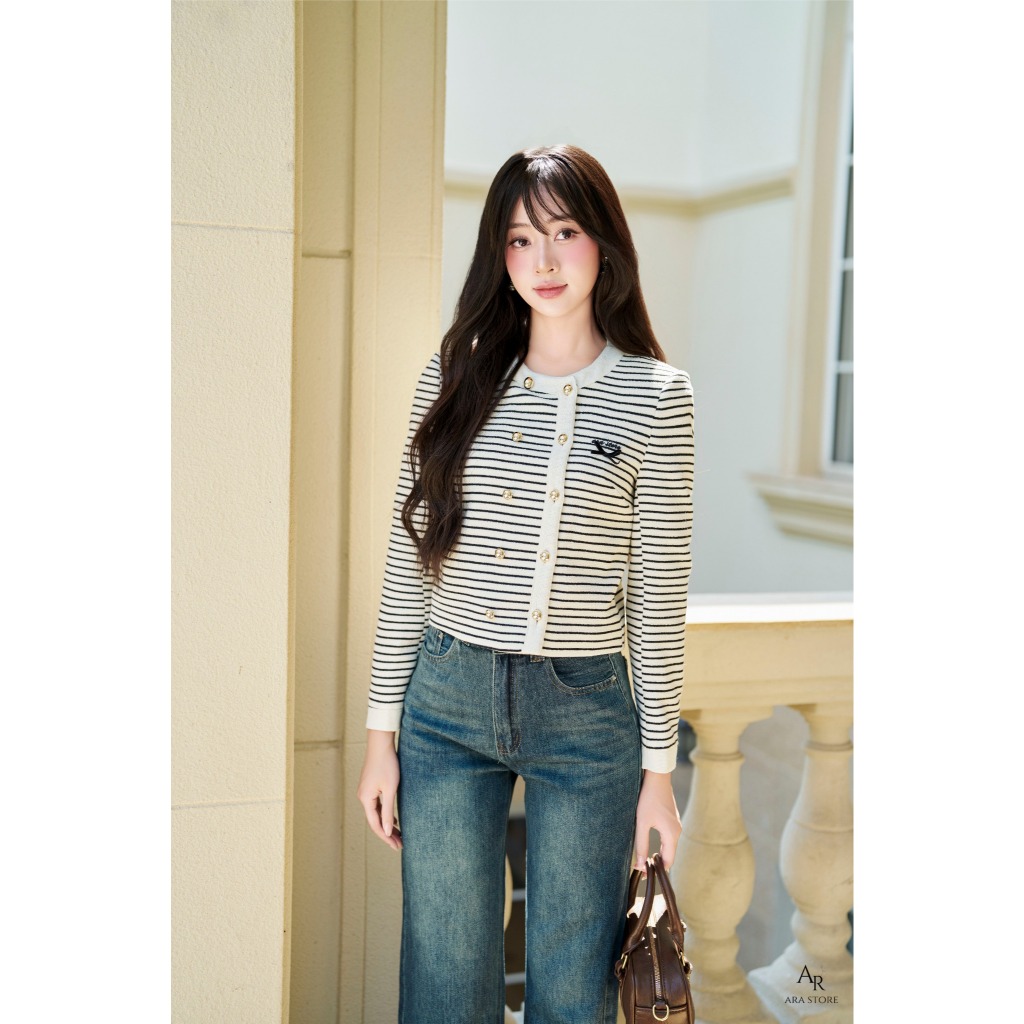 Ara - Áo dạ len thiết kế kẻ dáng lửng Adalie Top Ve16 | Shopee Việt Nam