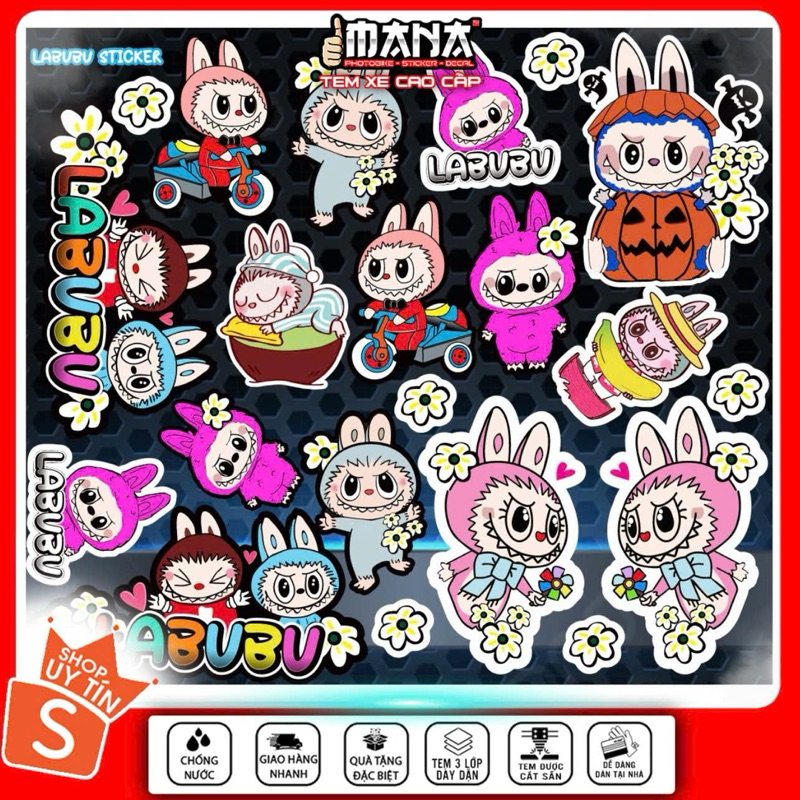 Tem dán xe labubu, labubu dán xe,dán đa vị trí,Sticker dán xe team dán ...