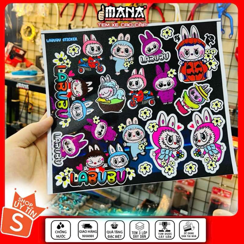 Tem dán xe labubu, labubu dán xe,dán đa vị trí,Sticker dán xe team dán ...