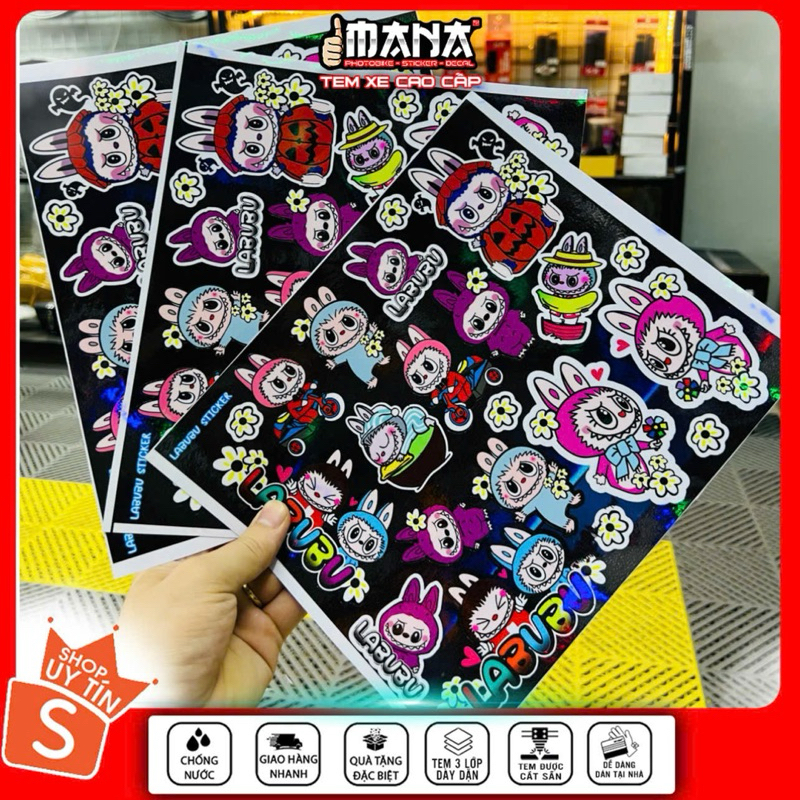 Tem dán xe labubu, labubu dán xe,dán đa vị trí,Sticker dán xe team dán ...