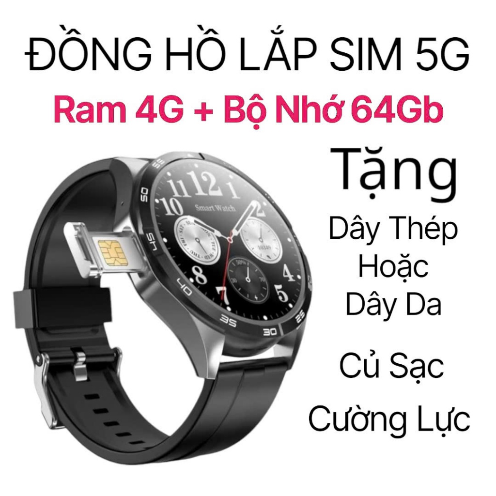 (Ram4G+64Gb) Đồng Hồ Thông Minh GT5 Lắp Sim, Màn Super Amoled, Tải ứng ...