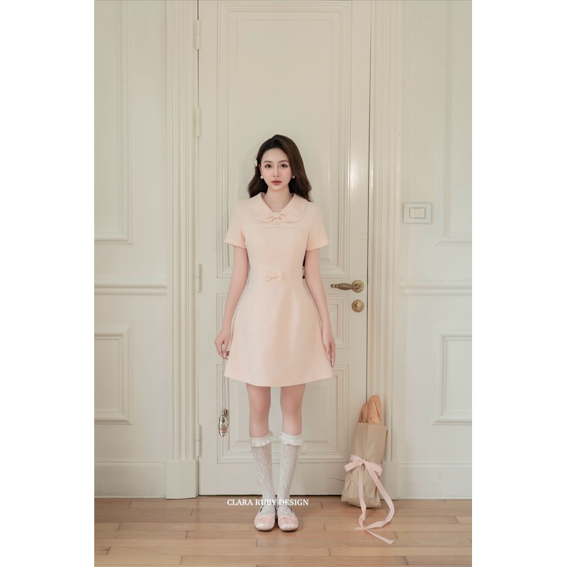Clara Ruby- Váy Meli cổ nơ viền ren (size S-L) | Shopee Việt Nam