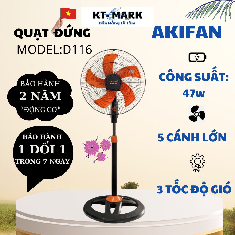 Quạt đứng AKiFan D116 ,chiều cao 115-127, Công Suất 47W Có 3 Chế Độ Gió ...