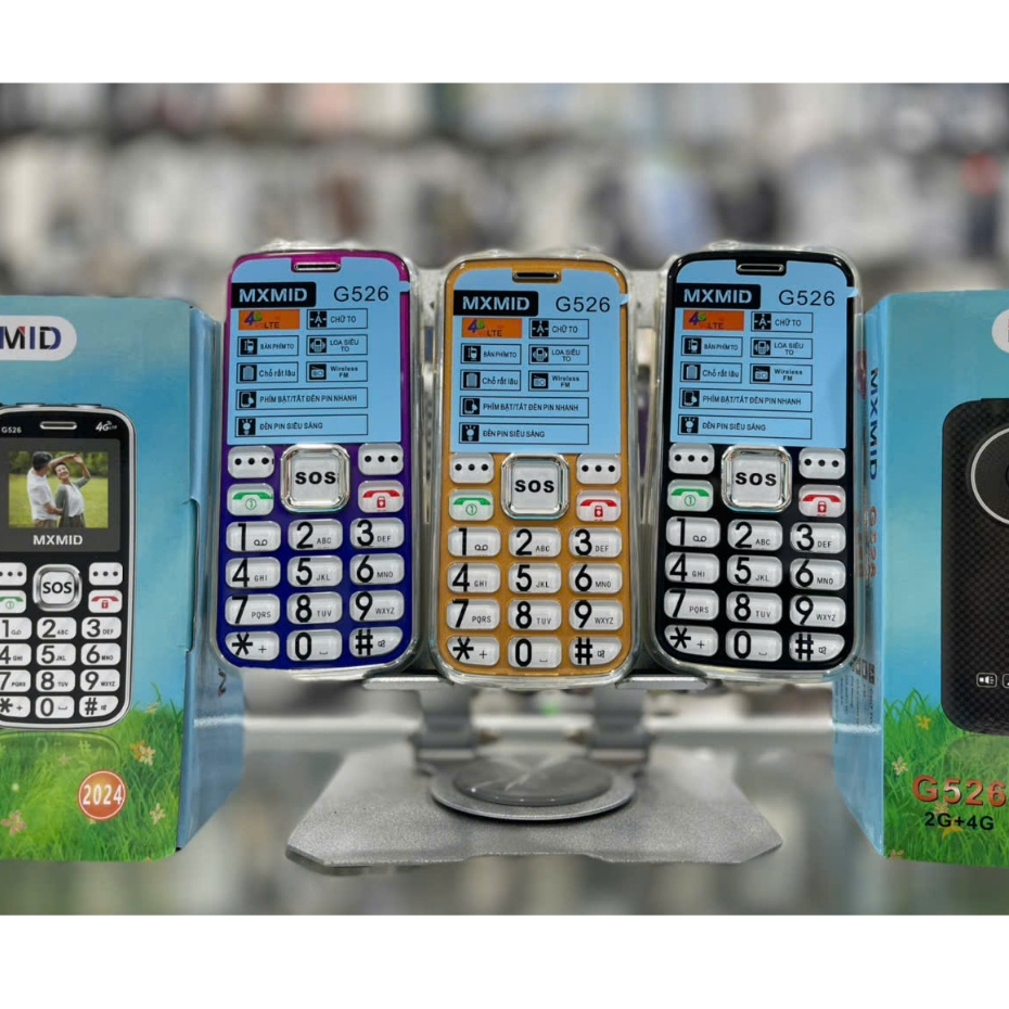 Điện thoại người già G526, 2 sim sóng [ 4G ] chữ to, bàn phím to, loa siêu to, pin 4800mAh, đèn ...