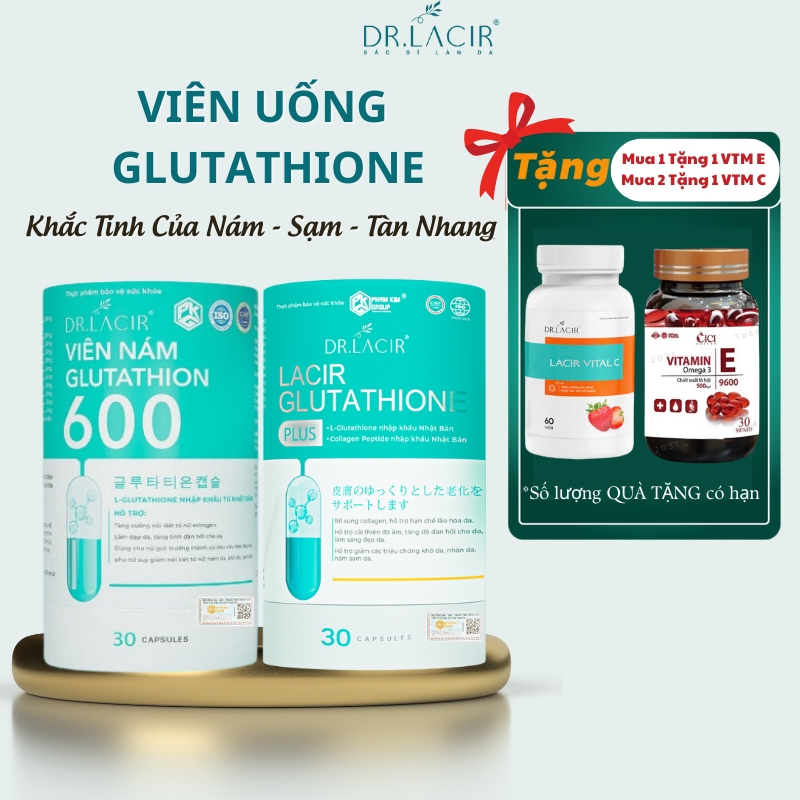 Viên uống trắng da Glutathione 600 mẫu mới, glutathione plus Dr Lacir, viên uống mờ nám, mờ thâm ...