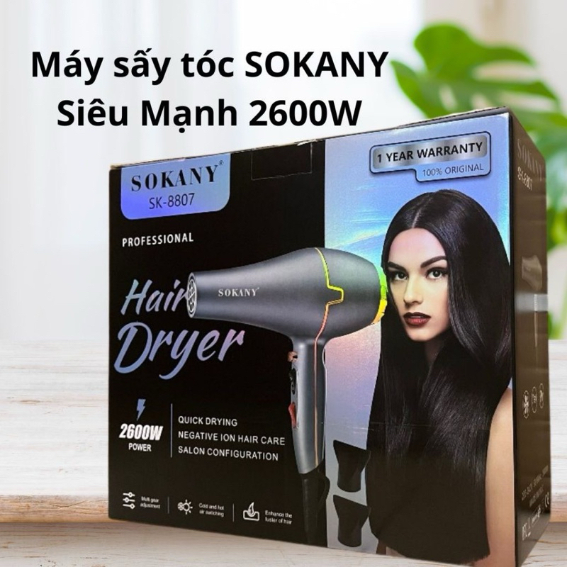 Máy Sấy Tóc Công Suất Lớn SOKANY Chuẩn Salon 2600W 2 Chiều Nóng Lạnh 3 Chế Độ Sấy Giúp Giảm Gãy ...