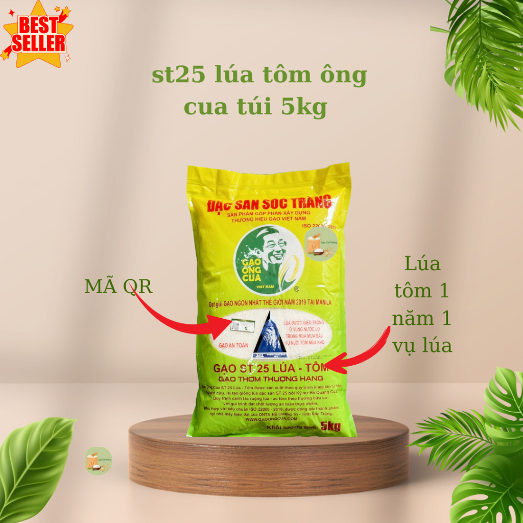 (Nsx T2 /2025)Gạo ST25 Lúa Tôm Hồ Quang Cua đặc sản sóc Trăng túi 5kg ...
