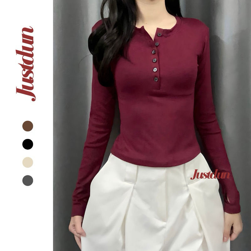 Áo thun nữ dài tay khuy cúc ngực cotton Justdun z12 | Shopee Việt Nam
