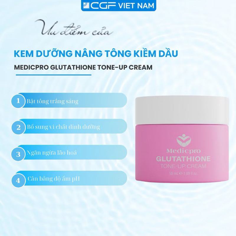 Kem dưỡng nâng tông kiềm dầu Medicpro Glutathione Tone-up Cream 50ML ...