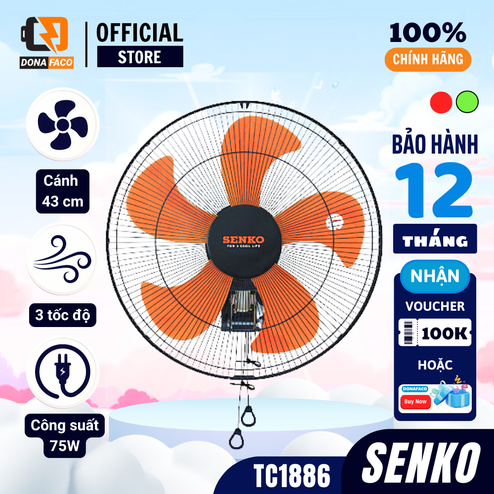 Quạt treo tường Senko TC1886 công nghiệp công xuát 75W 5 cánh 3 cấp gió ...