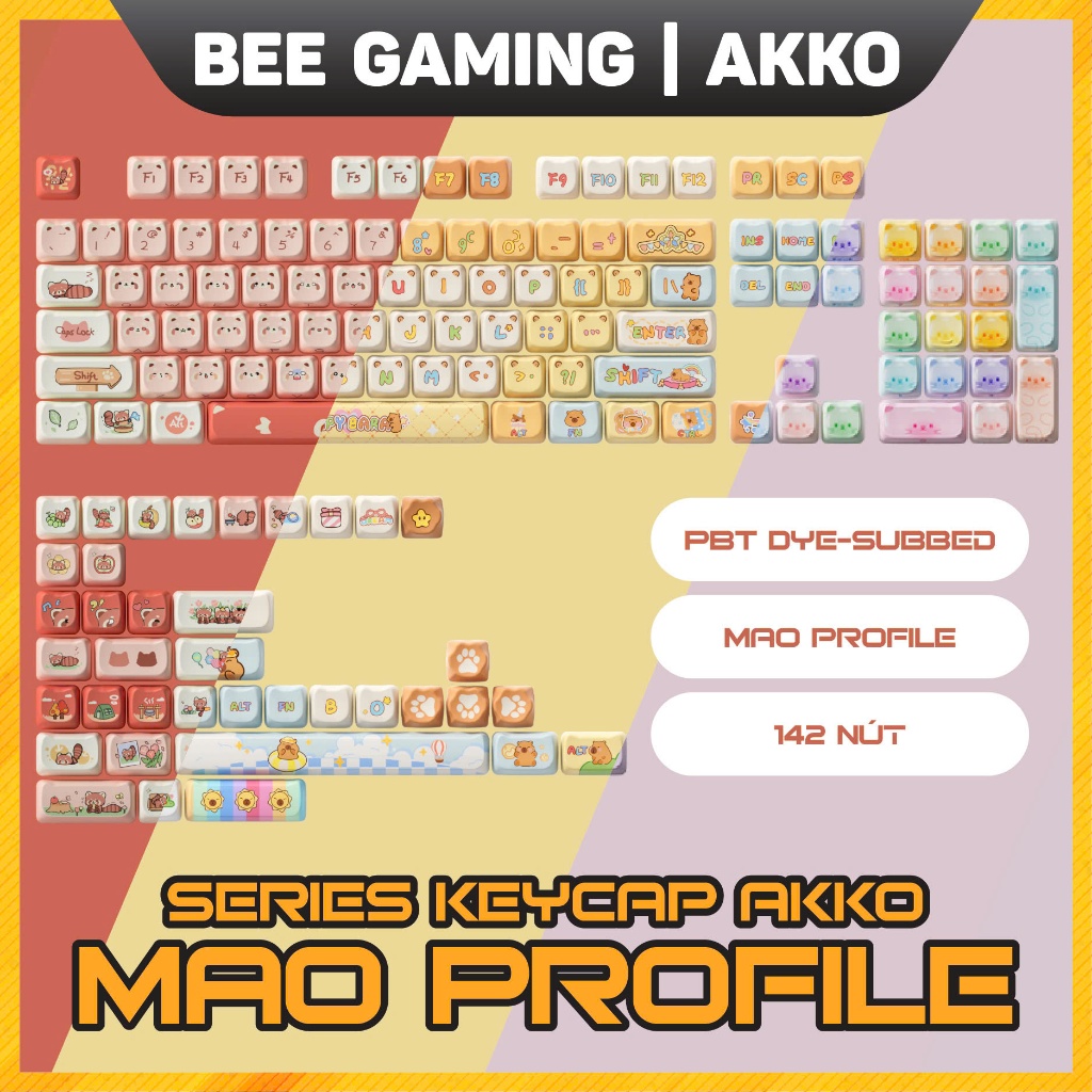 Bộ keycap AKKO - Colorful Cats / Raccoon / Capybara (PBT Dye-Subbed ...