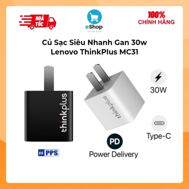 Củ Sạc Siêu Nhanh Gan 30w Lenovo ThinkPlus MC31 Hỗ Trợ PD, QC và PPS | Shopee Việt Nam