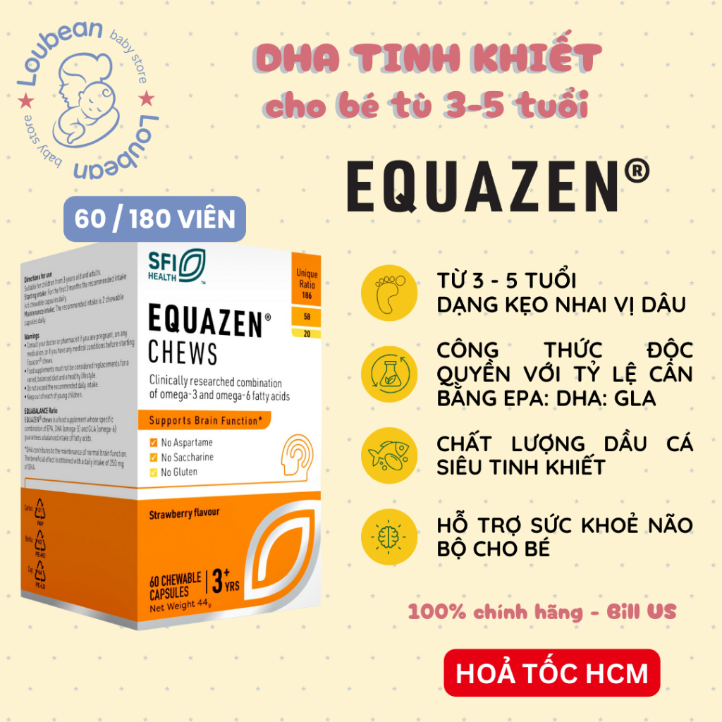 Kẹo nhai DHA Equazen bổ sung omega 3 6 tốt cho trí não sáng mắt cho bé ...