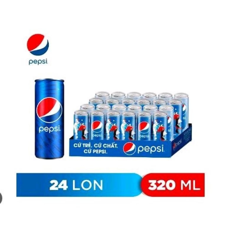 Nước Ngọt Có Ga Pepsi Lon 320ml 6 lon/lốc, 24 lon/thùng | Shopee Việt Nam