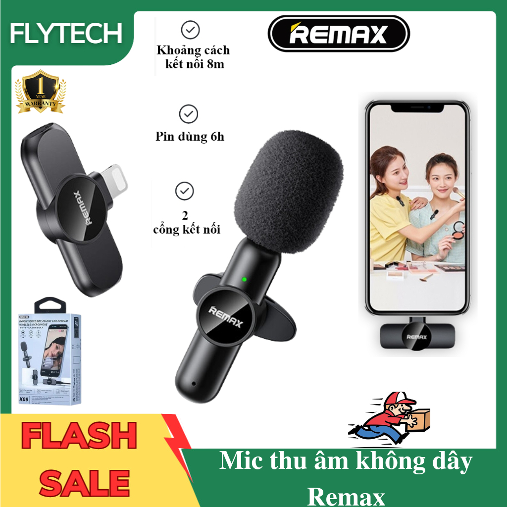 Micro không dây Remax K09-K10 - Micro thu âm cài áo hỗ trợ Livestream , Khử tiếng ồn tốt , BH 1 ...