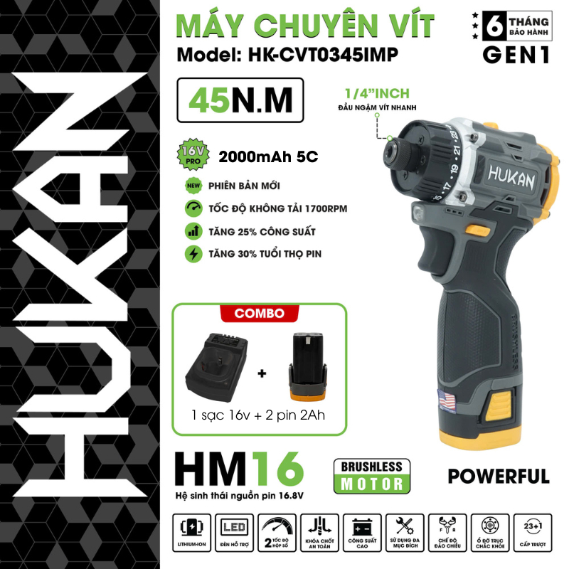 [HUKAN] Chuyên vít cầm tay 21 cấp trượt CTV0345IMP pin 16.8V tháo,bắt ...