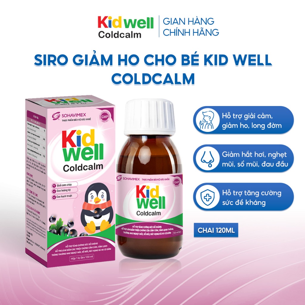 Siro giảm ho cho bé Kid Well ColdCalm hộp 1 lọ 120ml tăng cường sức đề ...