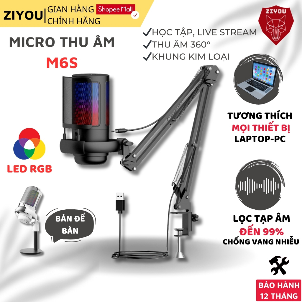 Micro Livestream Thu Âm Chuyên Nghiệp Ziyou ShouFei ME6S LED RGB, Màng ...