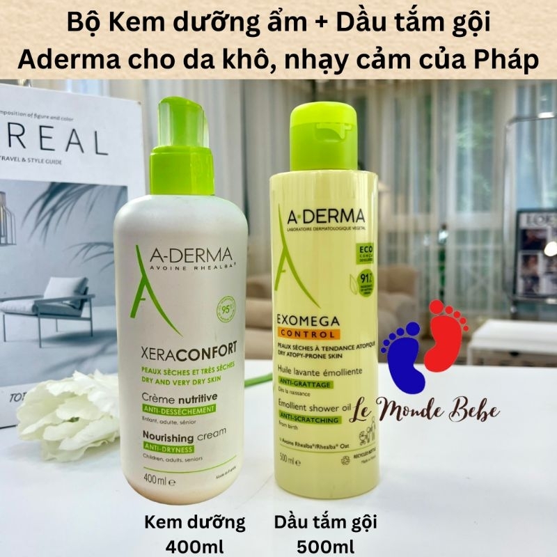 Combo kem dưỡng ẩm Aderma Xeraconfort 400ml và dầu tắm Exomega cho da ...
