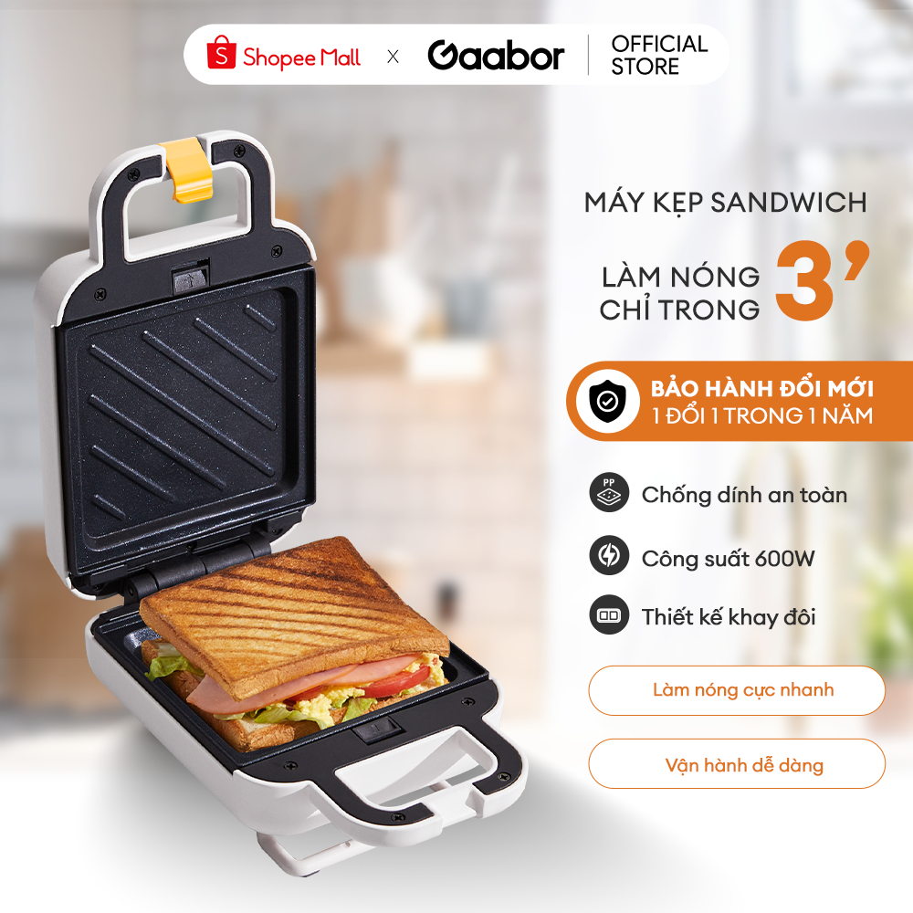 Máy kẹp sandwich GAABOR SM60M-WH01A công suất 600W thiết kế chống dính ...