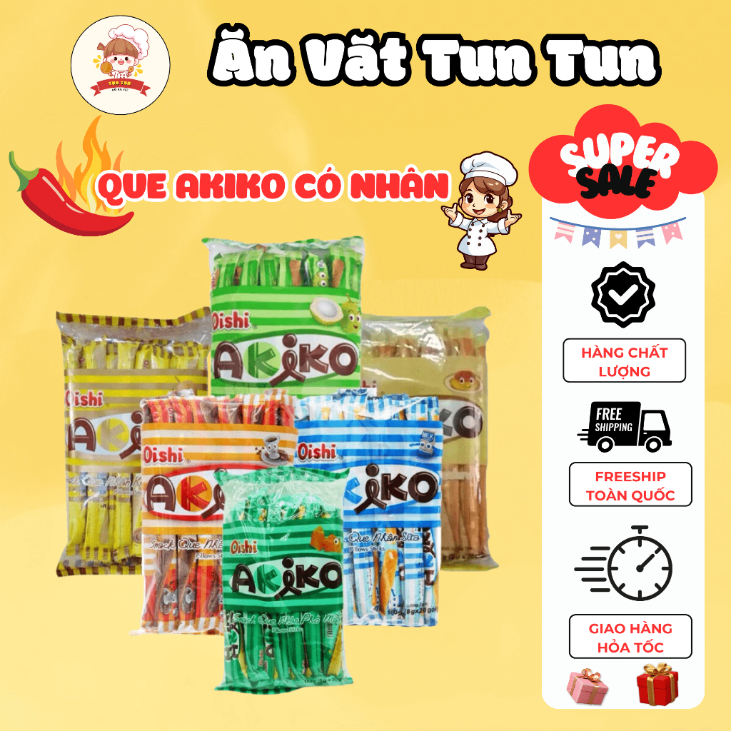 Bánh que Akiko Oishi, snack que nhân đủ vị giòn tan, thơm ngon (Gói 140g - 20 Que) - Ăn Vặt Tun ...