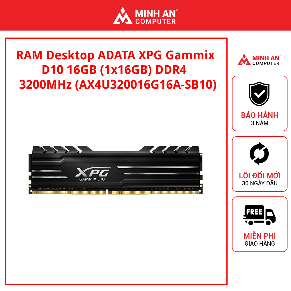 RAM Desktop ADATA XPG Gammix D10 16GB (1x16GB) DDR4 3200MHz (AX4U320016G16A-SB10) | Shopee Việt Nam