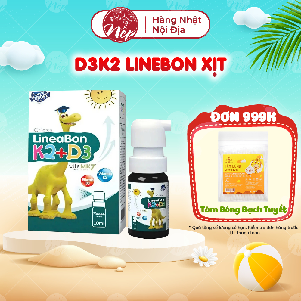 D3K2 Lineabon dạng xịt 10ml giúp hấp thụ canxi, giảm còi xương, tăng ...