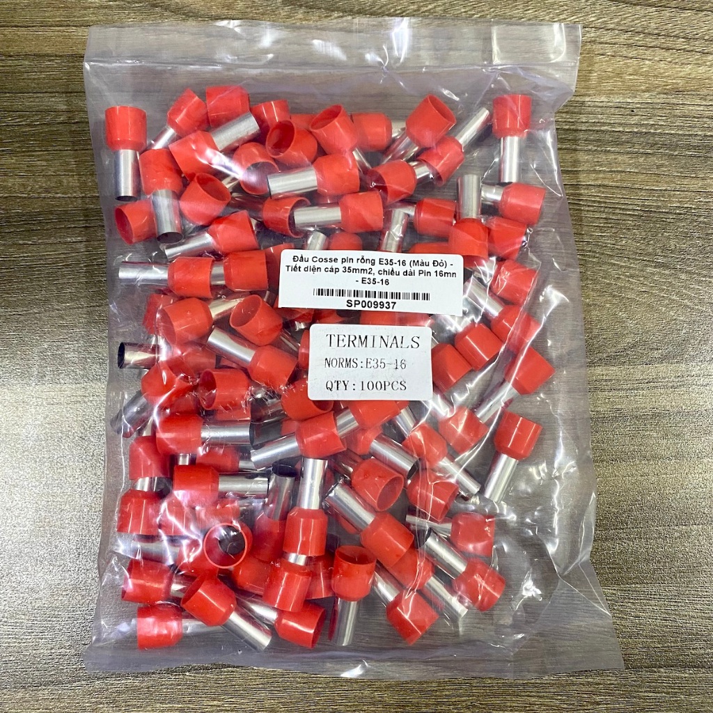 Đầu Cosse pin rỗng E35-16 (Màu Đỏ) - Tiết diện cáp 35mm2, chiều dài Pin ...