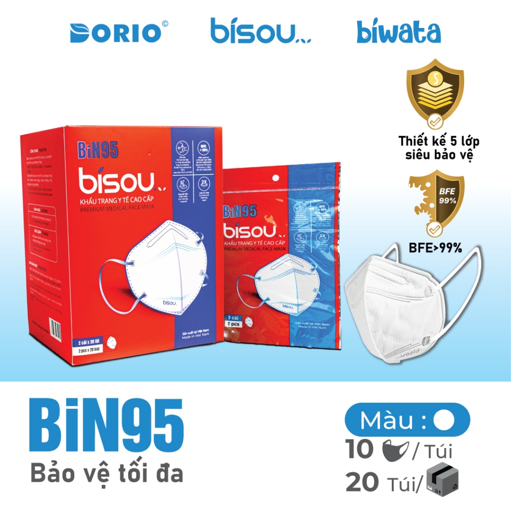 Combo 10 túi khẩu trang cao cấp BiN95 5 lớp hiệu BISOU (2c/túi ...