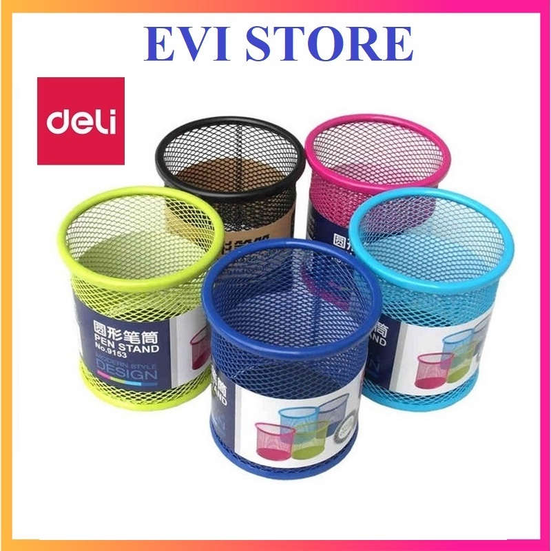 Khay cắm bút sắt tròn Deli 9153 / 9172 - Ống cắm viết lưới sắt Deli ...