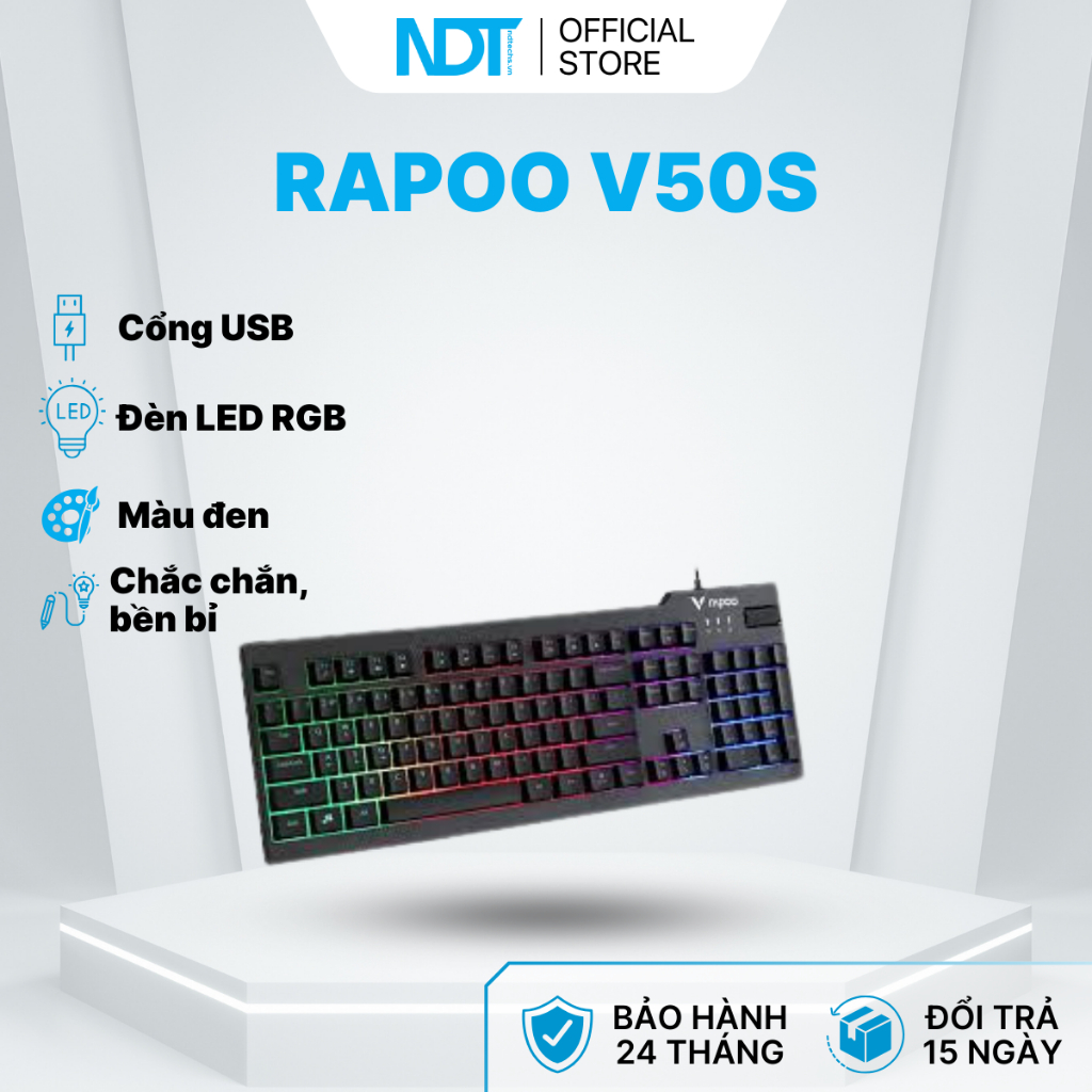 Bàn phím có dây giả cơ gaming Rapoo V50S, hiệu ứng đèn led | NDTechs | Shopee Việt Nam