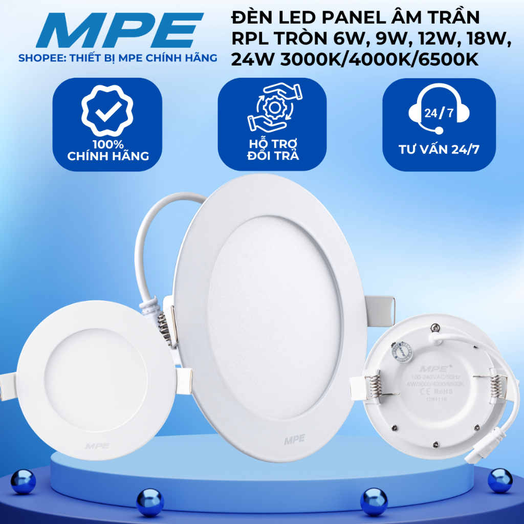 Đèn Led Panel âm trần MPE RPL tròn 6W, 9W, 12W, 18W, 24W 3000K/4000K ...