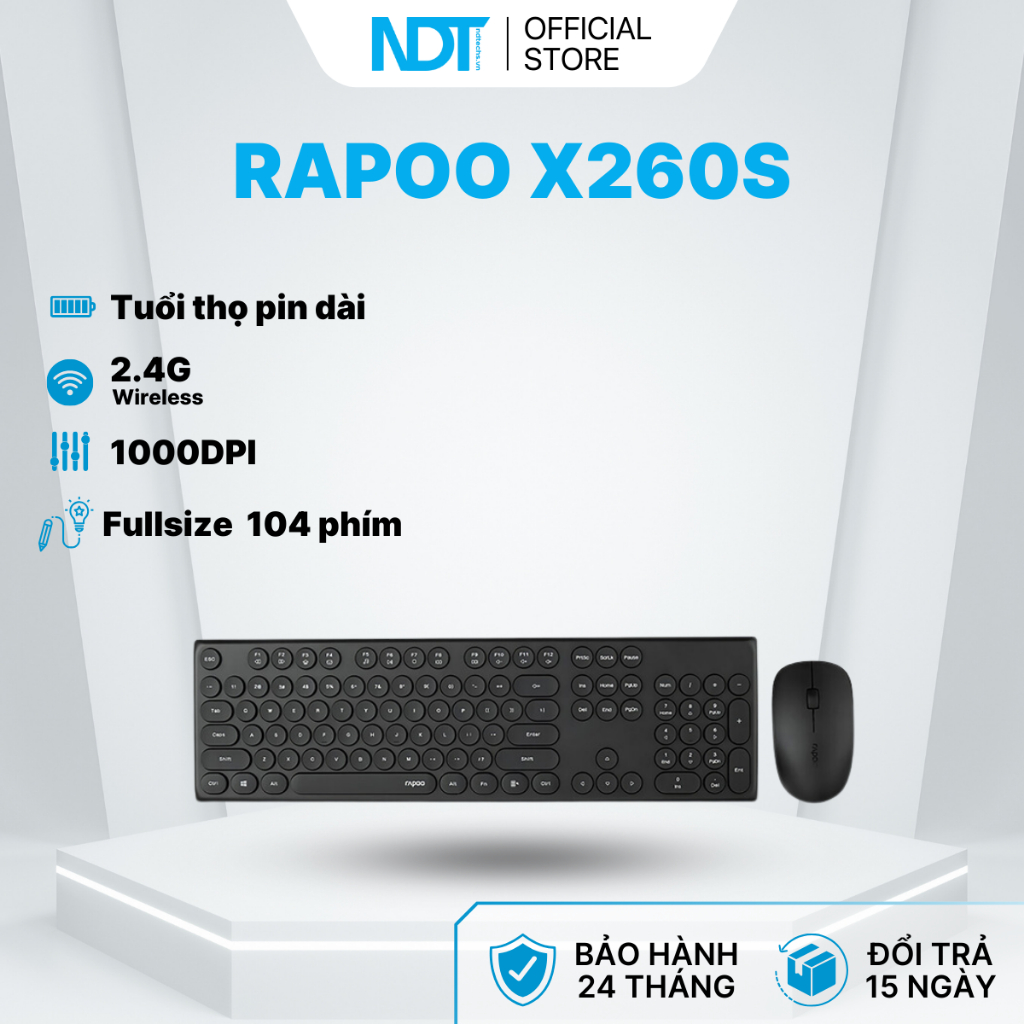 Bộ bàn phím chuột không dây Rapoo X260S phím bấm êm ái, fullsize, kết nối không dây | NDTechs ...