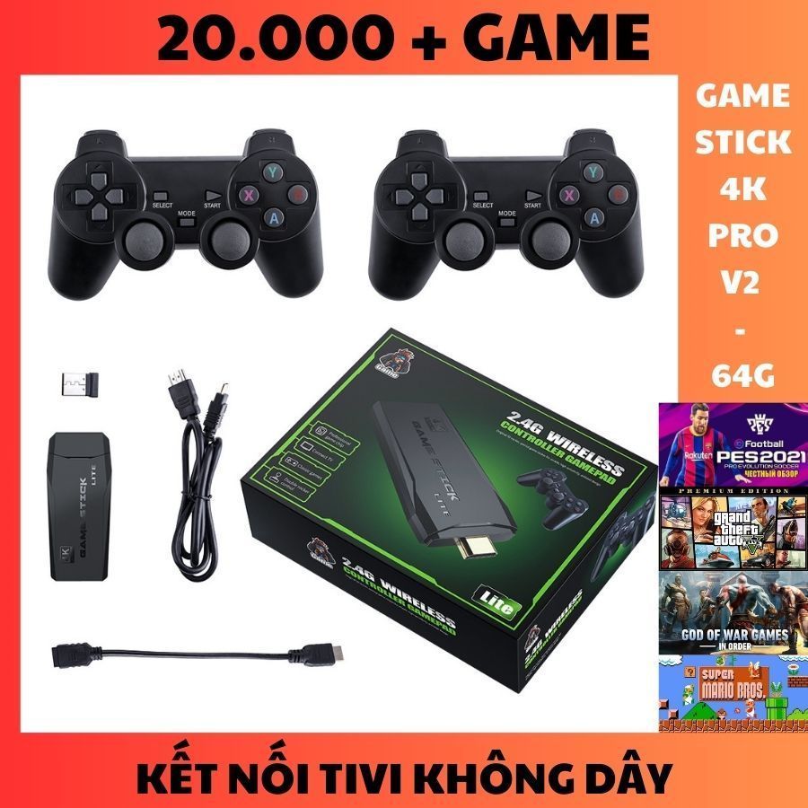 Game Stick 4k V2 Pro 2023, 64GB-15.000 trò + 50 game mới tải thêm, máy ...