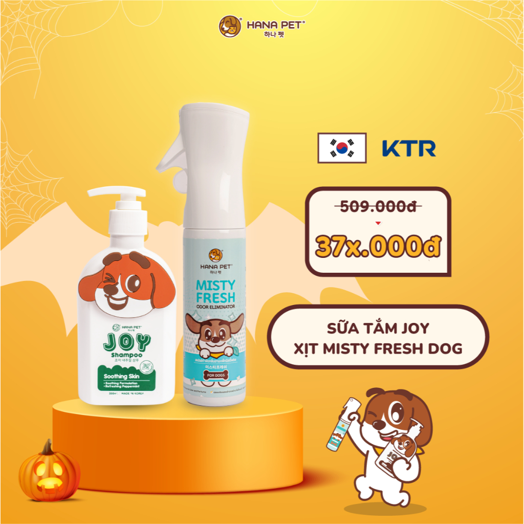 [Tặng 1 áo Halloween] Combo sữa tắm JOY và xịt khử mùi, khử khuẩn Misty Fresh cho chó mèo - Hana ...