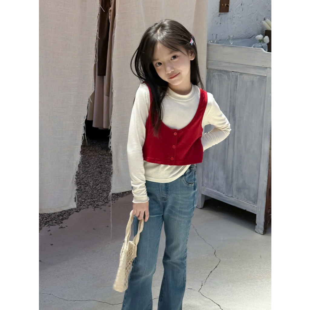 Áo dài tay thu đông bé gái hai món ( gile + áo thun) size đại từ 14 ...