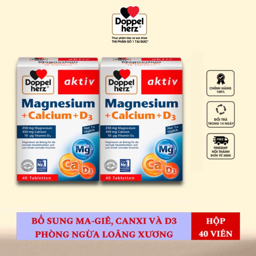 Viên uống bổ sung Canxi phòng ngừa loãng xương Doppelherz Magnesium + Calcium + D3 (Hộp 30 viên ...