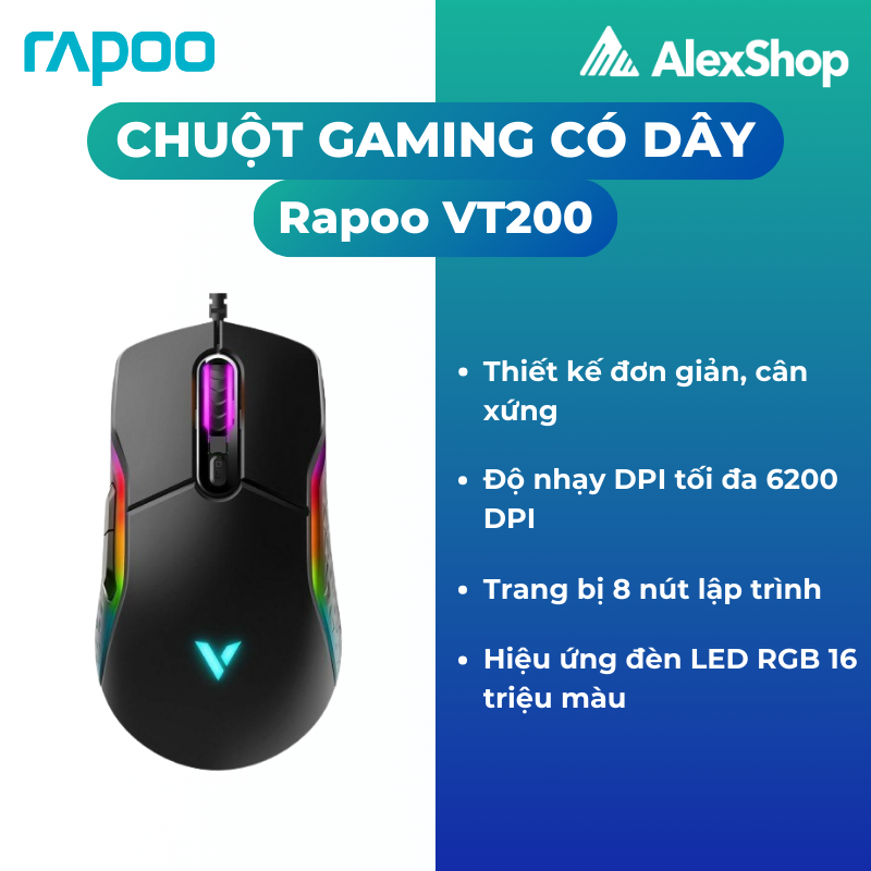 Rapoo VT200 Có Dây Chuột Gaming Đèn RGB 8 Nút - Chính Hãng Bảo Hành 1 ...