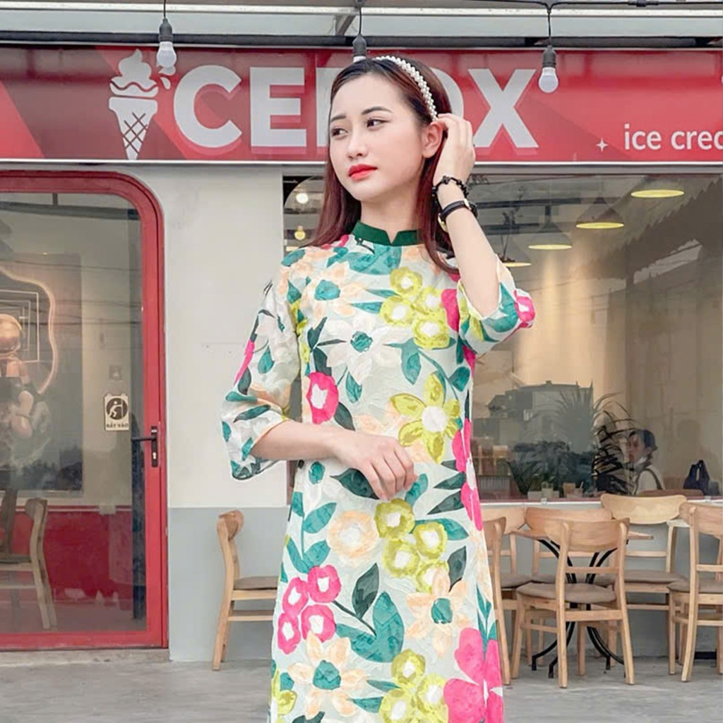 BigSize Áo Dài Cách Tân Nữ Voăn Tơ Ép Hoa Nổi TQ09 | Shopee Việt Nam