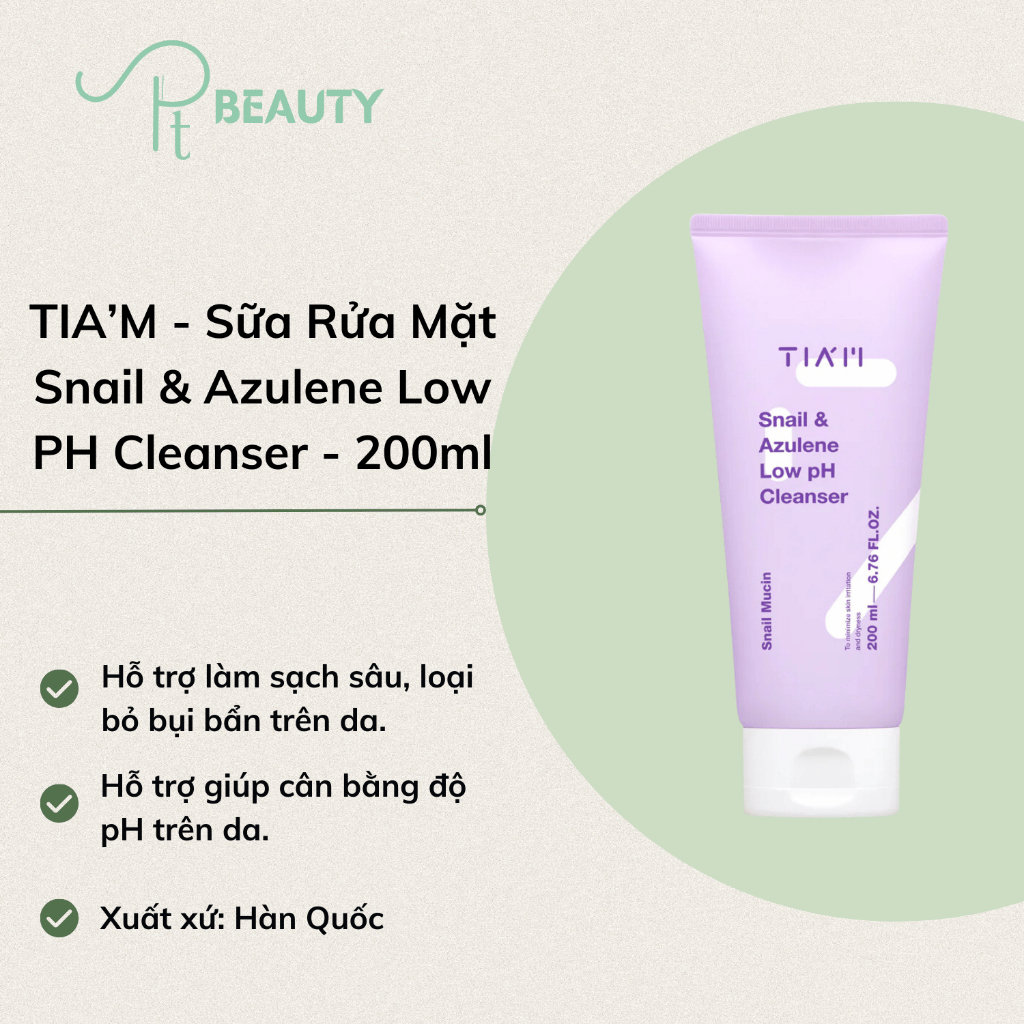 TIA'M - Sữa Rửa Mặt Ốc Sên Tiam Snail & Azulene Low pH Cleanser Hỗ Trợ ...