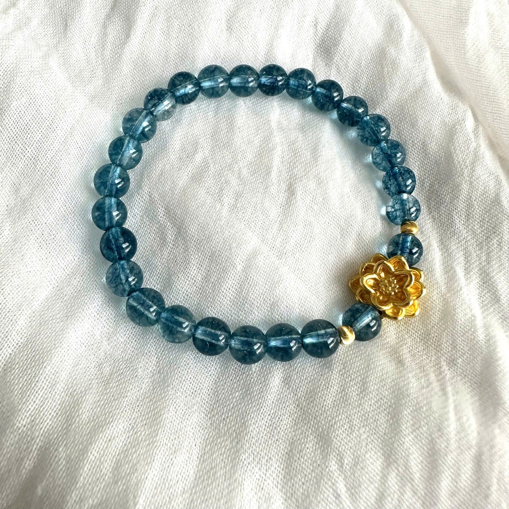 Vòng tay đá thạch anh 6 ly mix charm sen PDJ - Kèm hộp đựng cao cấp ...