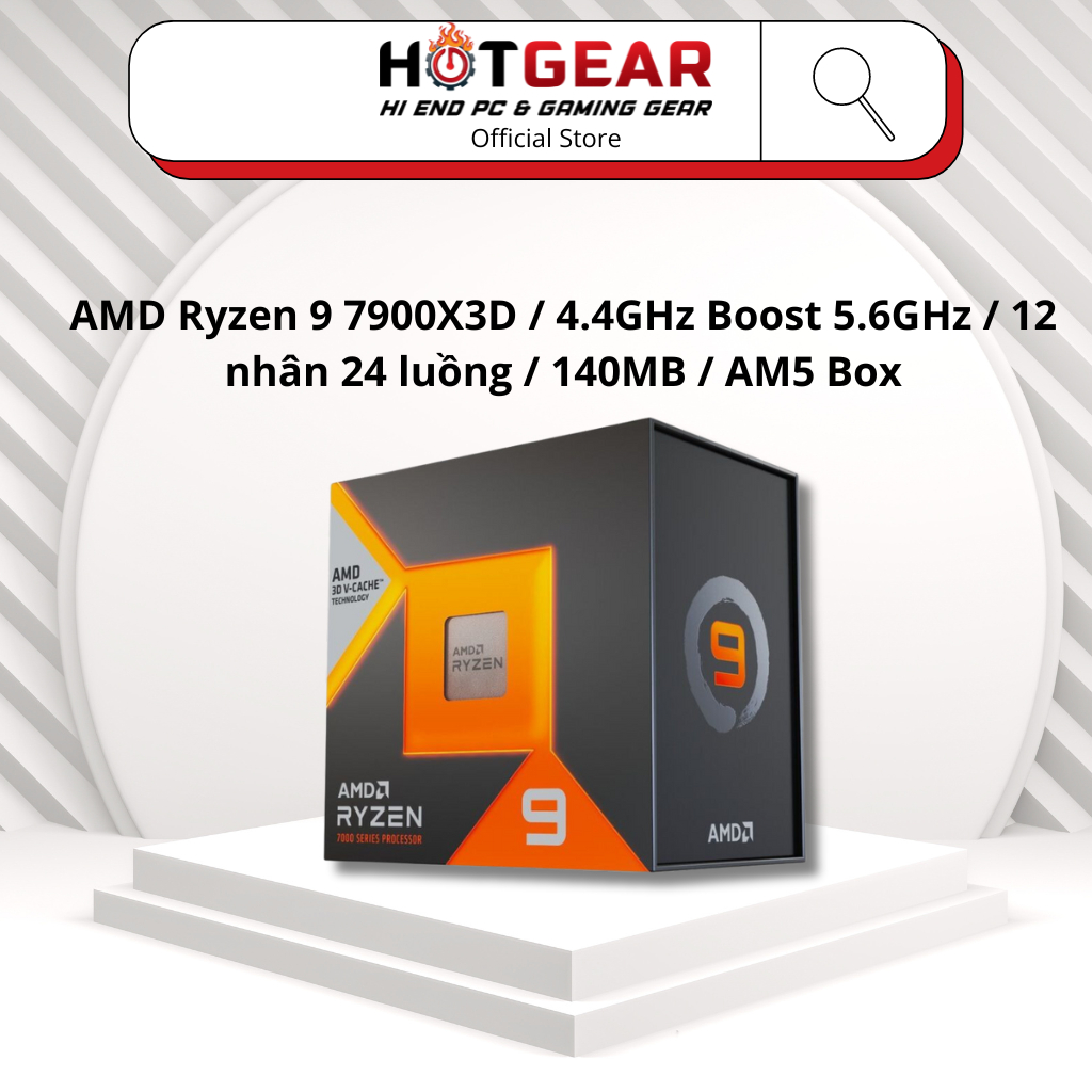 AMD Ryzen 9 7900X3D / 4.4GHz Boost 5.6GHz / 12 nhân 24 luồng / 140MB ...