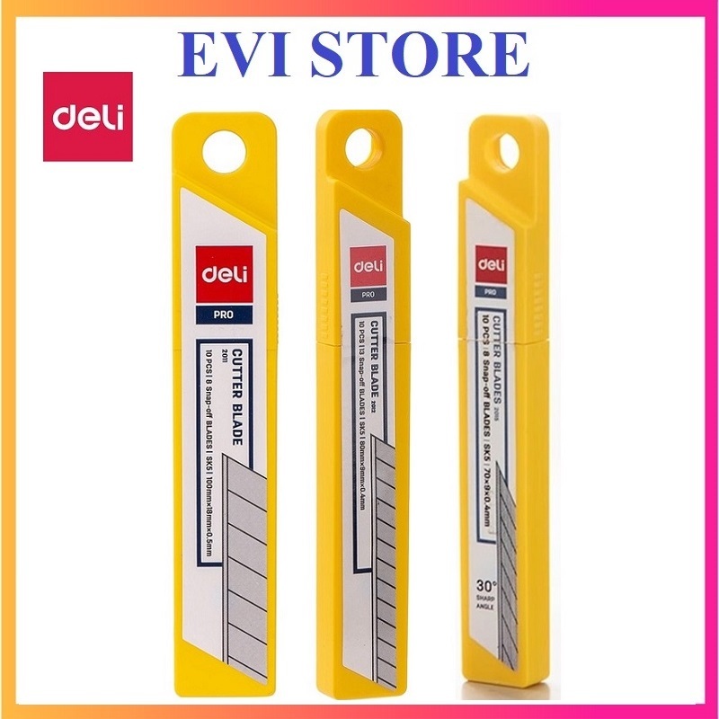 Hộp 10 lưỡi dao Deli E2011 / E2012 / E2015 - Lưỡi dao rọc giấy Deli ...