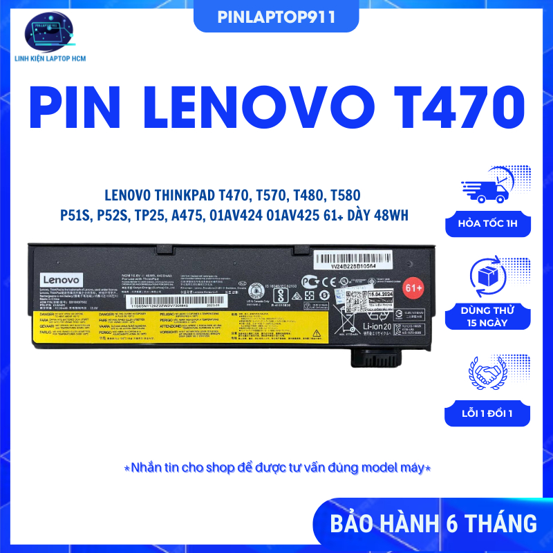Pin laptop Lenovo, Pin lenovo Thinkpad T470, T570, T480, T580, P51S ...